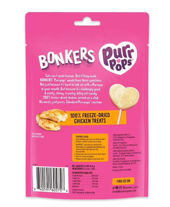 BONKERS PURR POPS PALETAS PARA GATO SABOR POLLO PAQ CON 4 PIEZAS – KUUBPETS